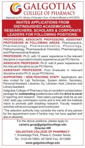 Galgotias College of Pharmacy, Greater Noida Wanted Professor/ Associate Professor/ Assistant ...