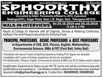 Professor/Associate Professor/Assistant Professor Job in Sphoorthy ...