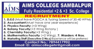 Teaching Jobs/Non-Teaching Jobs at AIMS College, Sambalpur | FacultyPlus