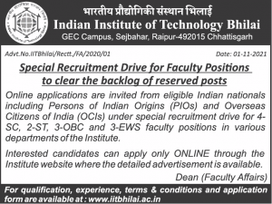 Professor/Associate Professor/Assistant Professor Jobs at IIT Bhilai | FacultyPlus