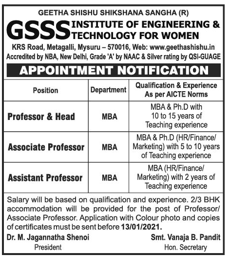 Faculty Recruitment at GSSS Institute of Engineering and Technology for ...