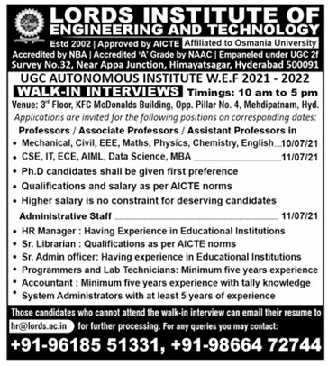 Lords Institute of Engineering | FacultyPlus