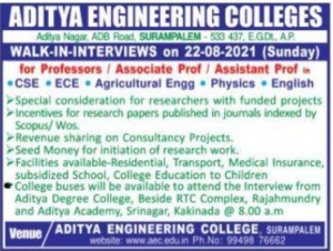 Aditya Engineering Colleges Wanted Professor/Associate Professor/Assistant Professor | FacultyPlus