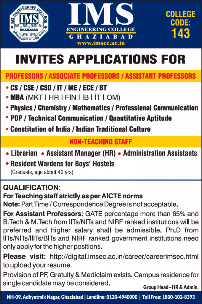 Teaching Jobs/Non-Teaching Jobs at IMS Engineering College,Ghaziabad | FacultyPlus