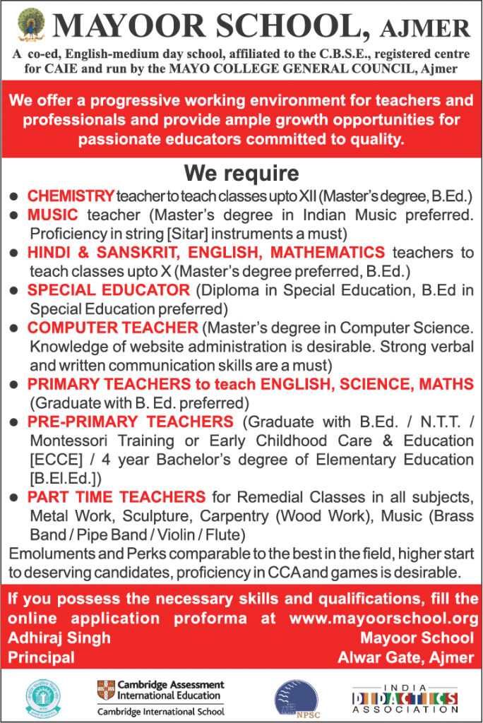 Mayoor School, Ajmer Wanted Teaching and Non-Teaching Faculty | FacultyPlus