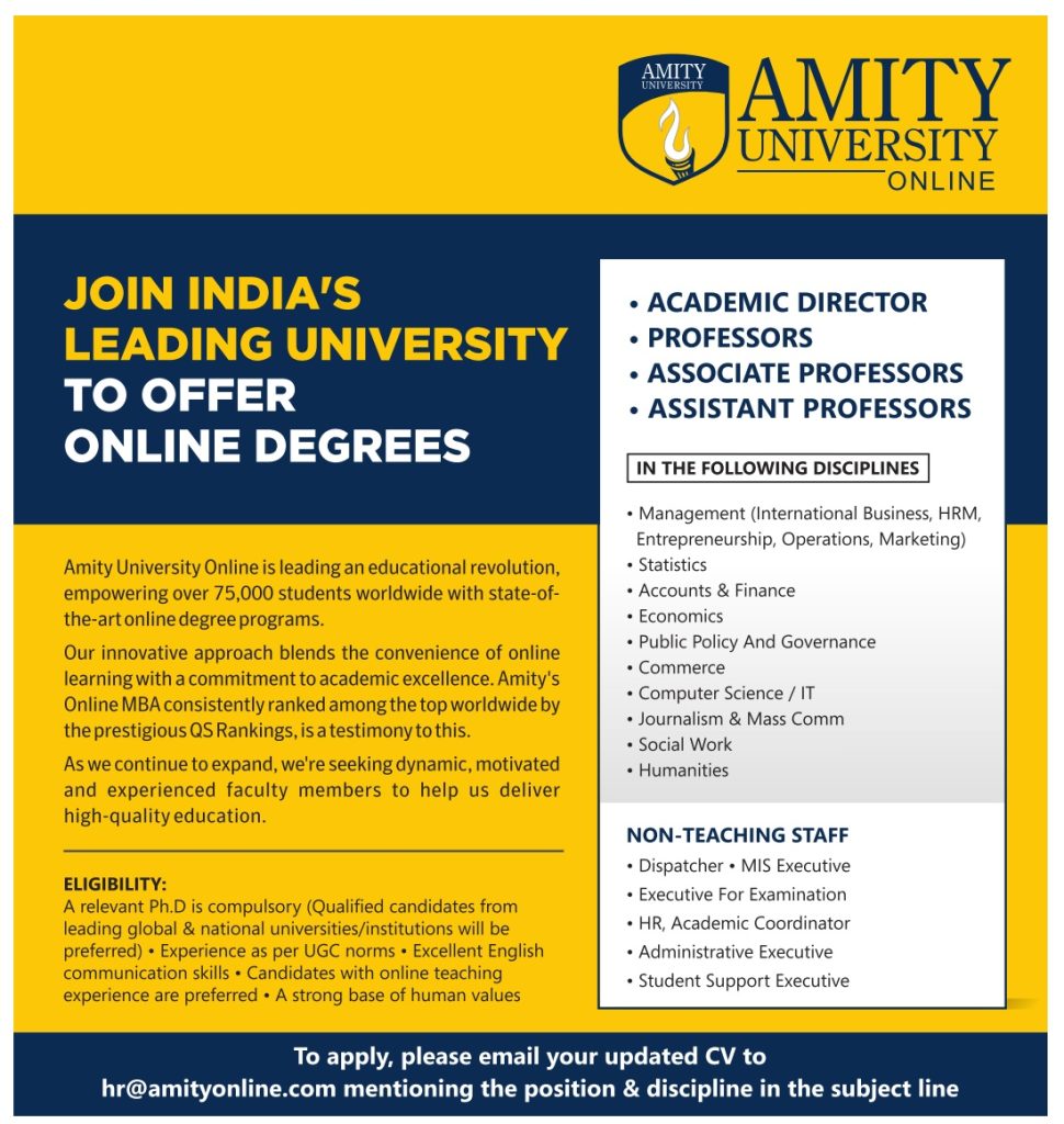Faculty Recruitment 2023 at Amity University, Noida | FacultyPlus