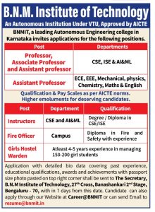 Teaching Faculty/Non-Teaching Faculty Jobs- BNM Institute of Technology ...