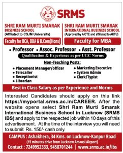SRMS Institutions, Lucknow Wanted Teaching and Non-Teaching Faculty | FacultyPlus