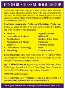 Doon Business School, Dehradun wanted Professor/ Associate Professor ...