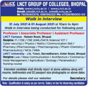 LNCT Group of Colleges, Bhopal Wanted Professor/Associate Professor ...