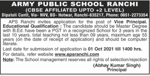 Army Public School, Ranchi Wanted Vice-Principal | FacultyPlus