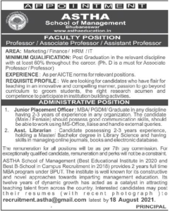 ASTHA School Of Management, Bhubaneswar, Odisha wanted Professor/ Associate Professor and ...