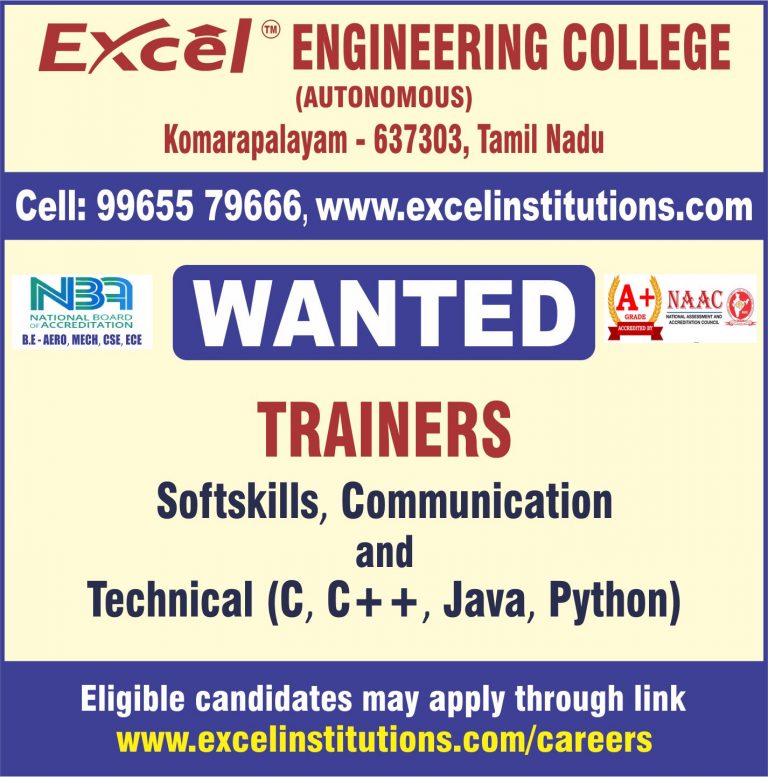 Excel Engineering College (Autonomous), Namakkal, wanted Trainers | FacultyPlus