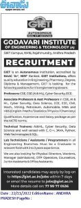 Godavari Institute of Engineering and Technology, Rajahmundry wanted Professor / Associate ...
