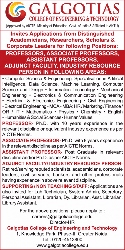 Galgotias College of Engineering and Technology, Greater Noida, wanted ...