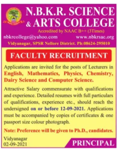 NBKR Science and Arts College, Vidyanagar, Andhra Pradesh wanted ...