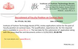 Institute of Fashion Technology Kerala, Kerala Wanted Faculty on ...
