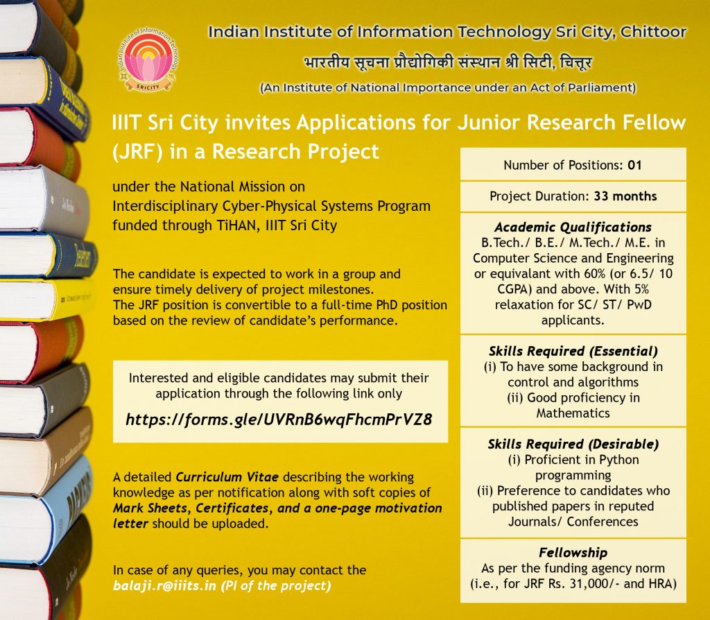 Recruitment of Junior Research Fellows (JRFs)- IIIT Sri City | FacultyPlus