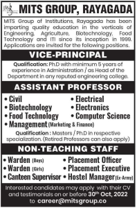 Majhighariani Institute Of Technology & Science, Rayagada Wanted Teaching and Non- Teaching ...