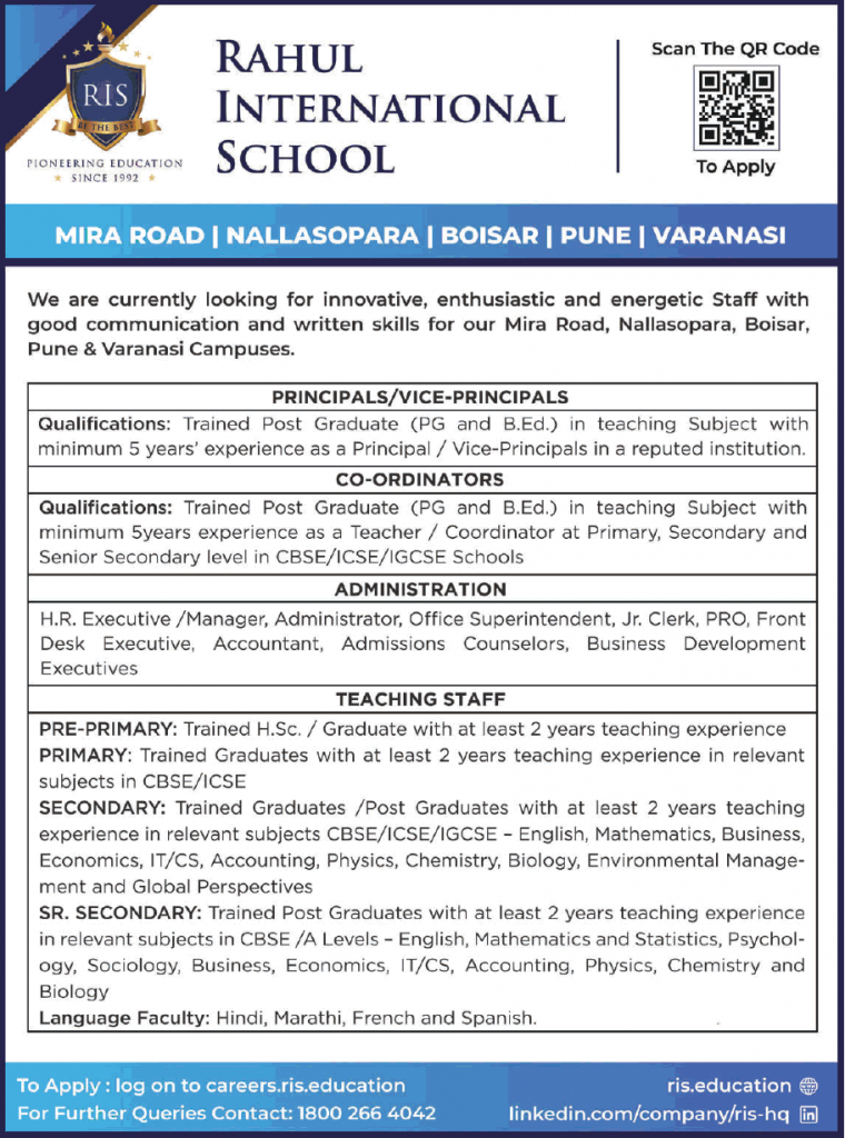 Rahul International School, Maharashtra Wanted Teaching and Non ...