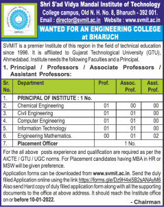 Shri S’ad Vidya Mandal Institute of Technology, Bharuch Wanted ...