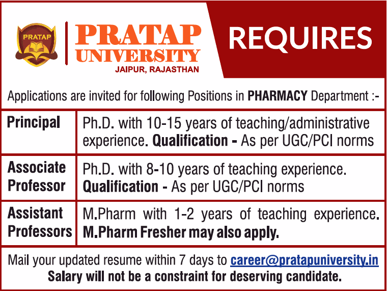 Pratap University, Jaipur, Wanted Principal/Assistant Professor/Associate Professor | FacultyPlus