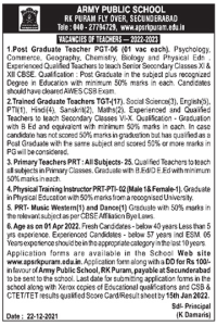 Army Public School, Secunderabad Wanted PGT/ TGT/ PRT | FacultyPlus