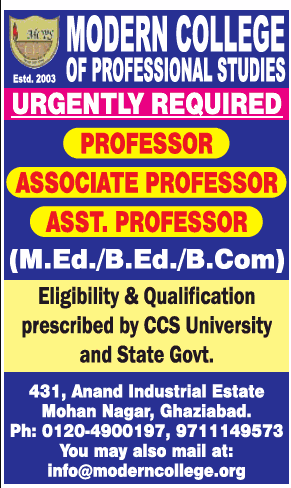 Modern College of Professional Studies, Ghaziabad, Wanted Professor/Associate Professor ...