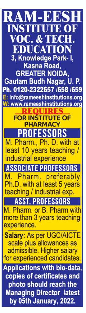 Ram-Eesh Institute of Voc & Tech Education, Greater Noida, U.P, Wanted ...