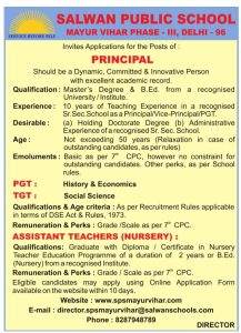 Salwan Public School, Delhi, Wanted Teaching and Non-Teaching Faculty ...