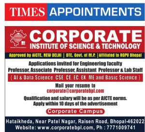 Corporate Institute of Science & Technology, Bhopal, Wanted Professor ...
