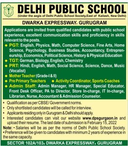 Delhi Public School, Gurugram Wanted Teaching and Non-Teaching Faculty | FacultyPlus