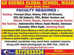 GD Goenka Global School, Hisar Wanted Teaching Faculty/Non-Teaching Jobs | FacultyPlus