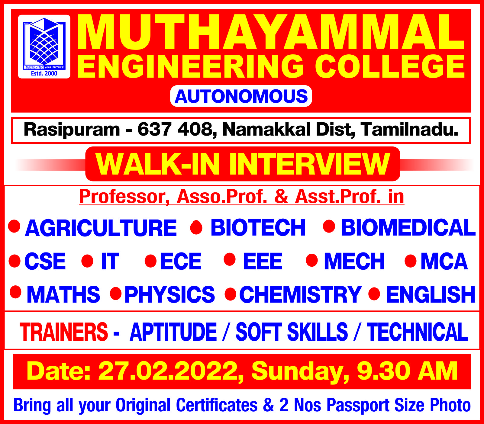 Teaching – Walk-in Interview [7×2] | FacultyPlus