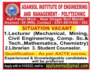 Teaching and Non-Teaching Jobs at Asansol Institute Of Engineering And ...