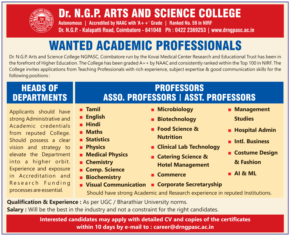 Dr NGP Arts | FacultyPlus
