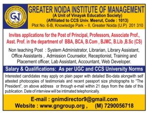 Teaching Jobs/Non-Teaching Jobs at Greater Noida Institute of Management, Greater Noida ...