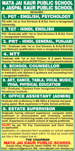 Mata Jai Kaur Public School, Delhi Wanted PGT/TGT/PRT | FacultyPlus