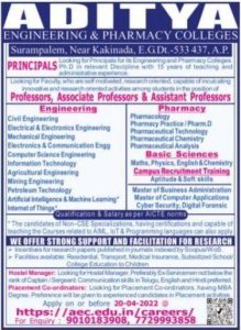 Aditya Engineering and Pharmacy Colleges, East Godavari Wanted Professor/Associate Professor ...