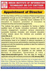 Indian Institute of Information Technology Sri City, Chittoor Wanted Director | FacultyPlus