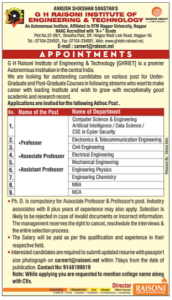 G H Raisoni Institute of Engineering and Technology, Nagpur Wanted Professor/Associate Professor ...