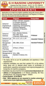 G H Raisoni University, Amravati Wanted Professor/Associate Professor/Assistant Professor ...