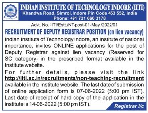 Indian Institute of Technology Indore, Indore Wanted Deputy Registrar | FacultyPlus