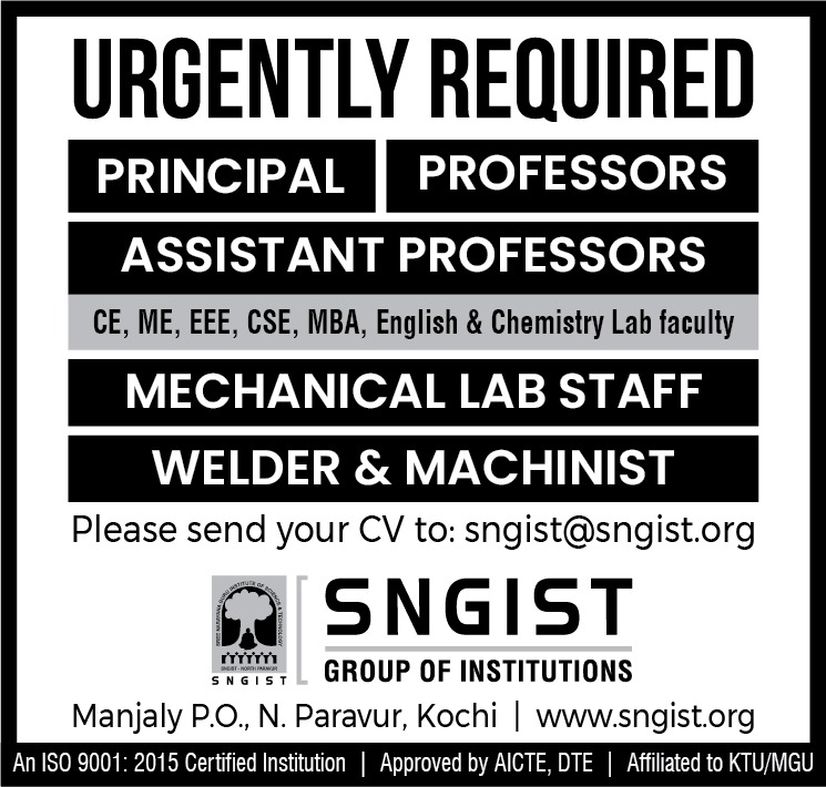 SNGIST Group of Institutions, Kochi, Wanted Principal, Professor, Assistant Professor | FacultyPlus
