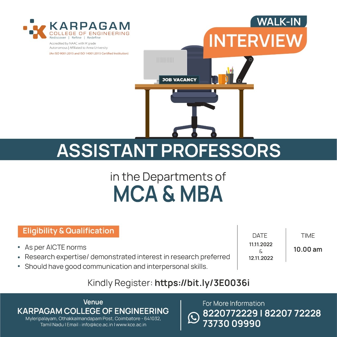Karpagam College of Engineering, Coimbatore Faculty Recruitment 2022 ...