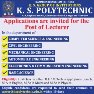 K. S. Polytechnic, Bengaluru Wanted Lecturer | FacultyPlus