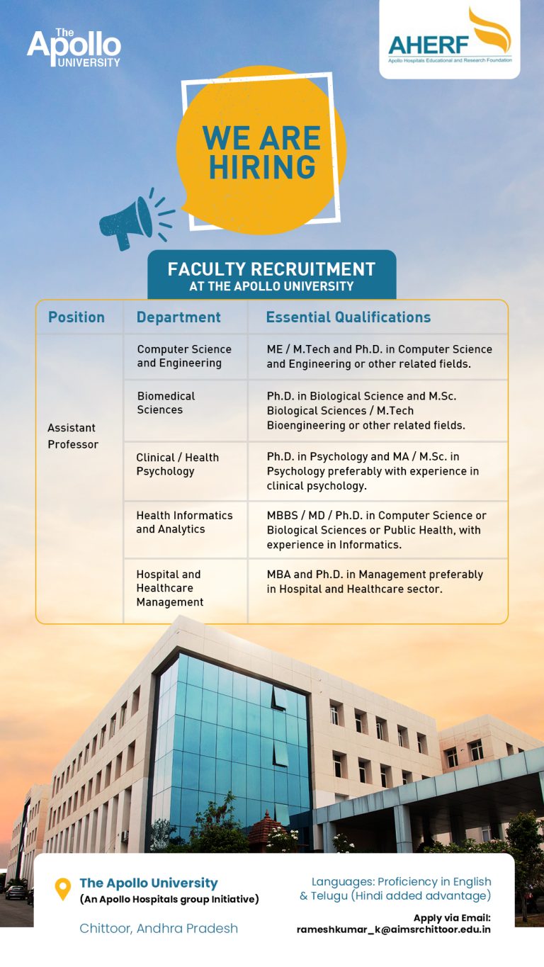 The Apollo University, Chittoor Wanted Assistant Professors | FacultyPlus