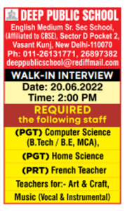 Deep Public School, New Delhi Wanted PGT/PRT Teachers | FacultyPlus