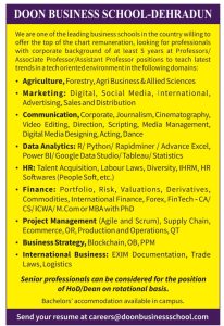 Doon Business School, Dehradun Wanted Professor/Associate Professor ...