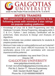 Galgotias University, Uttar Pradesh, Wanted Trainers | FacultyPlus